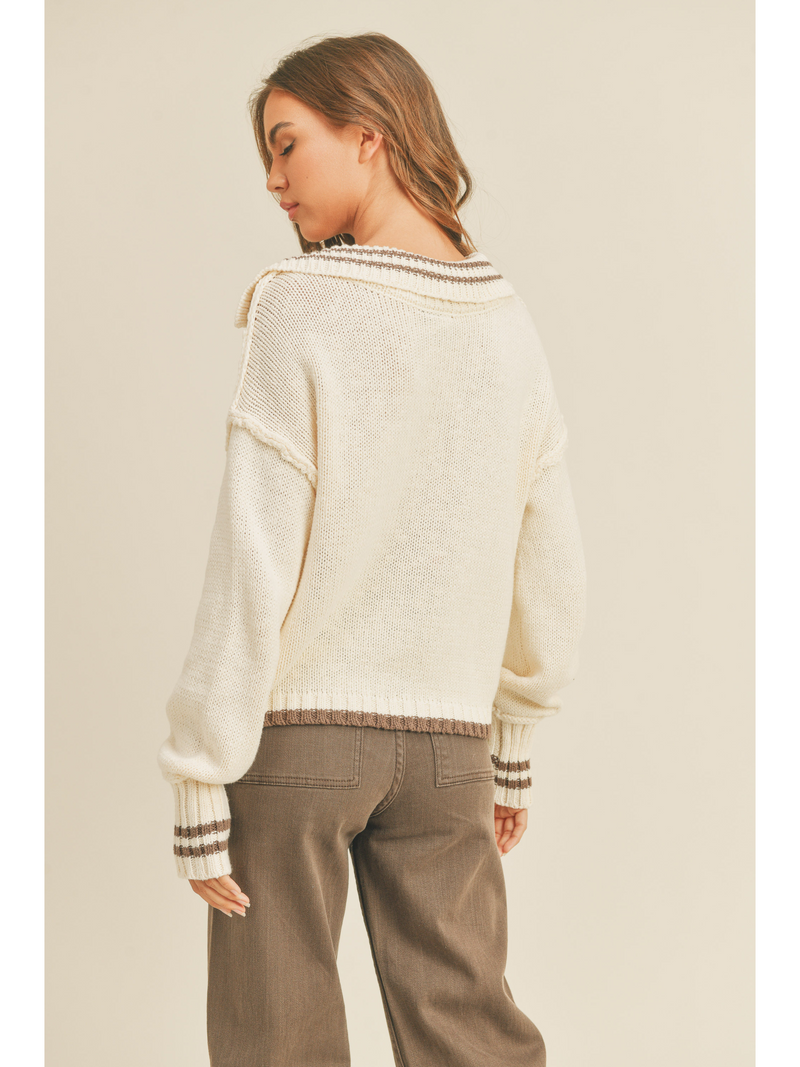 COLOR CONTRASTED COLLAR SWEATER TOP – Ruby and Jenna